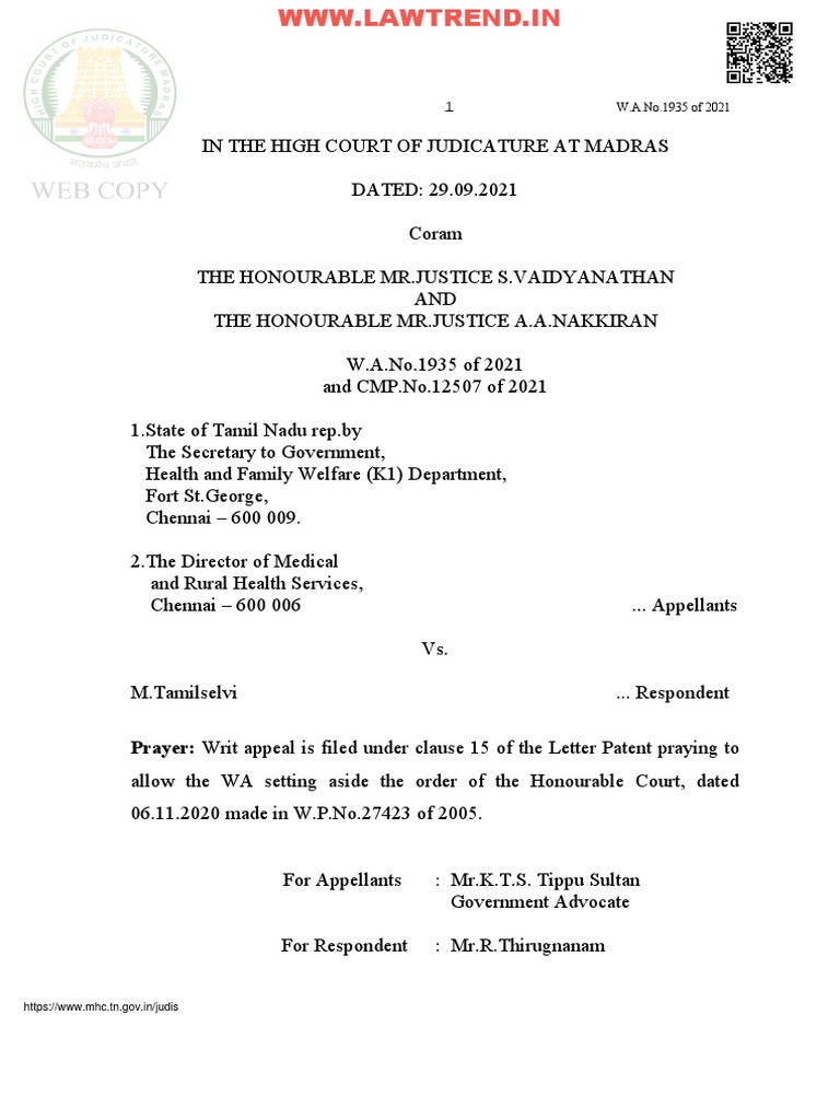 Tamil Nadu Vs M.Tamilselvi | PDF