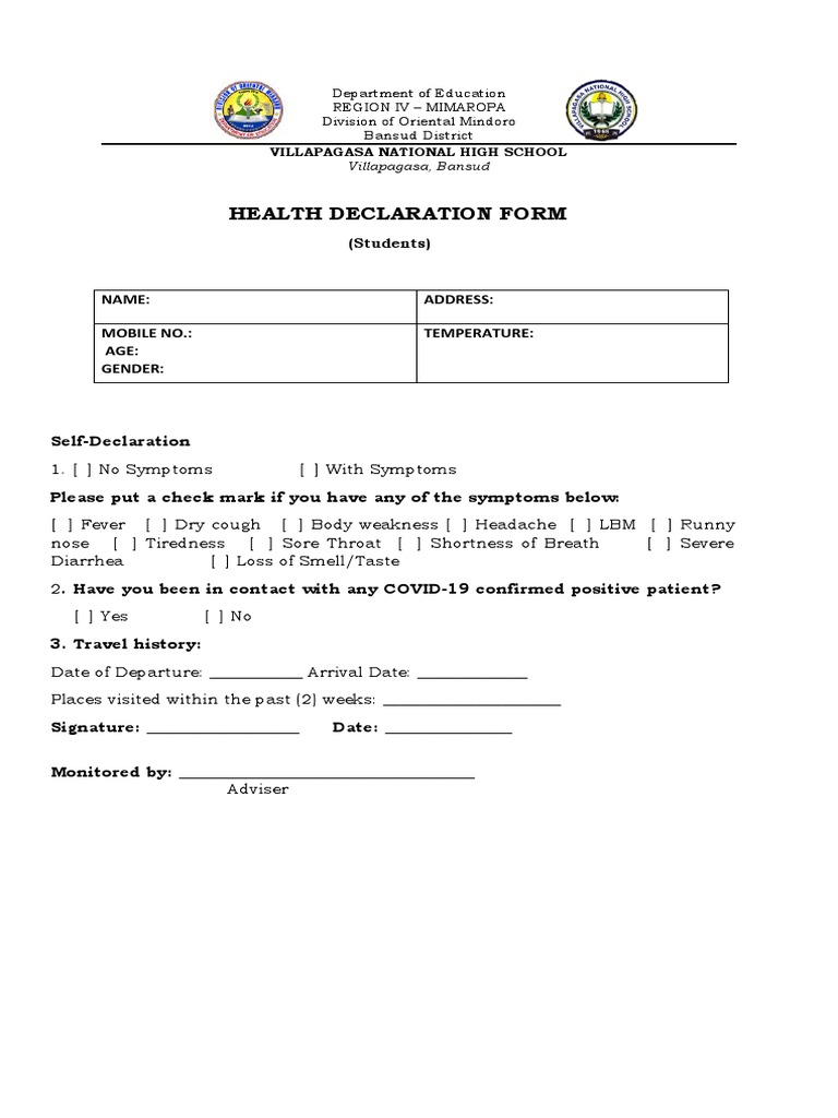 Health Declaration Check Students | PDF