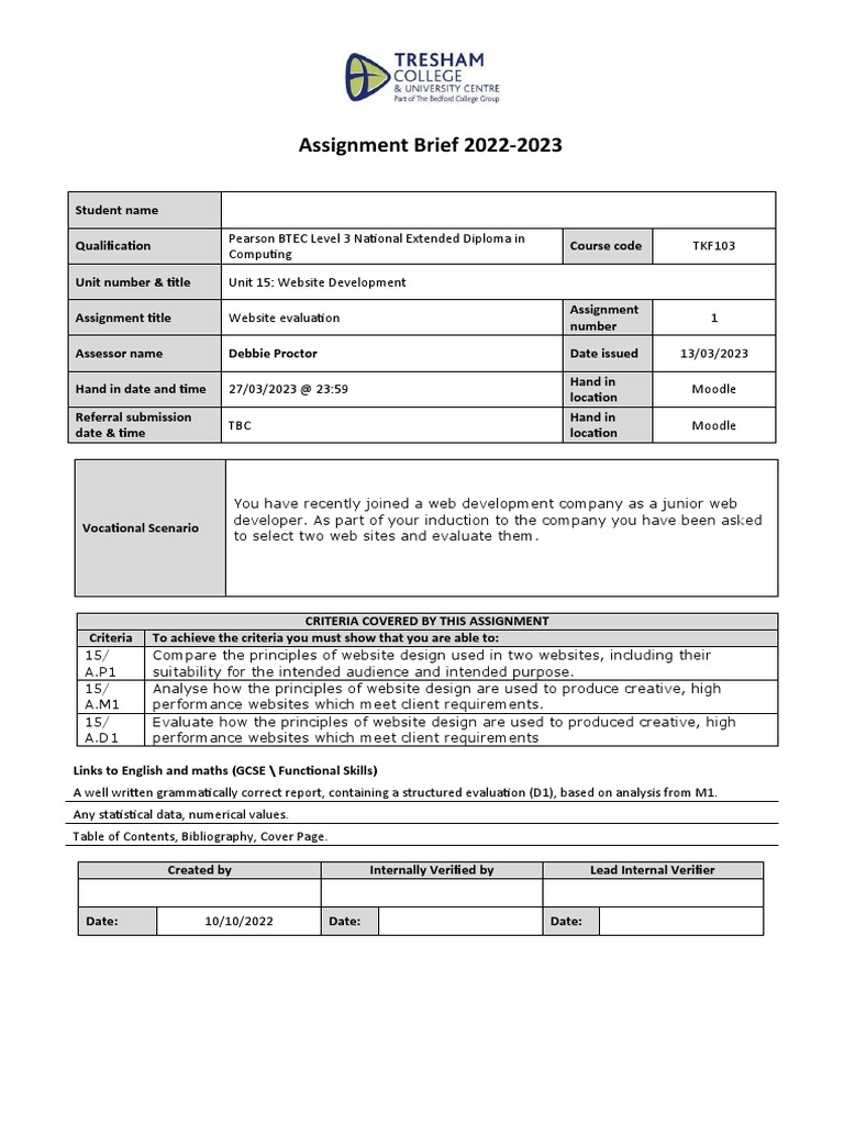Unit 15 Assignment 1 Assignment Brief (2022) - (2023) | PDF | Web ...
