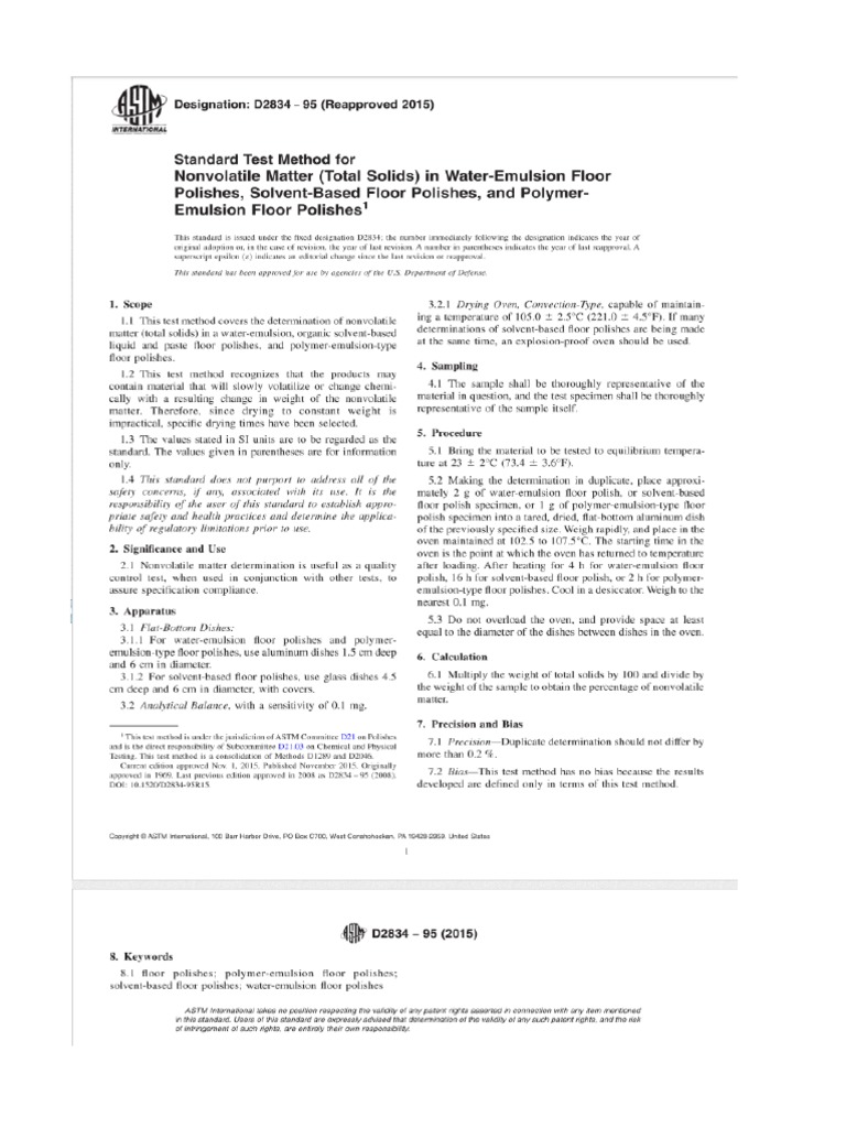 Astm D 2834 95-2015 | PDF