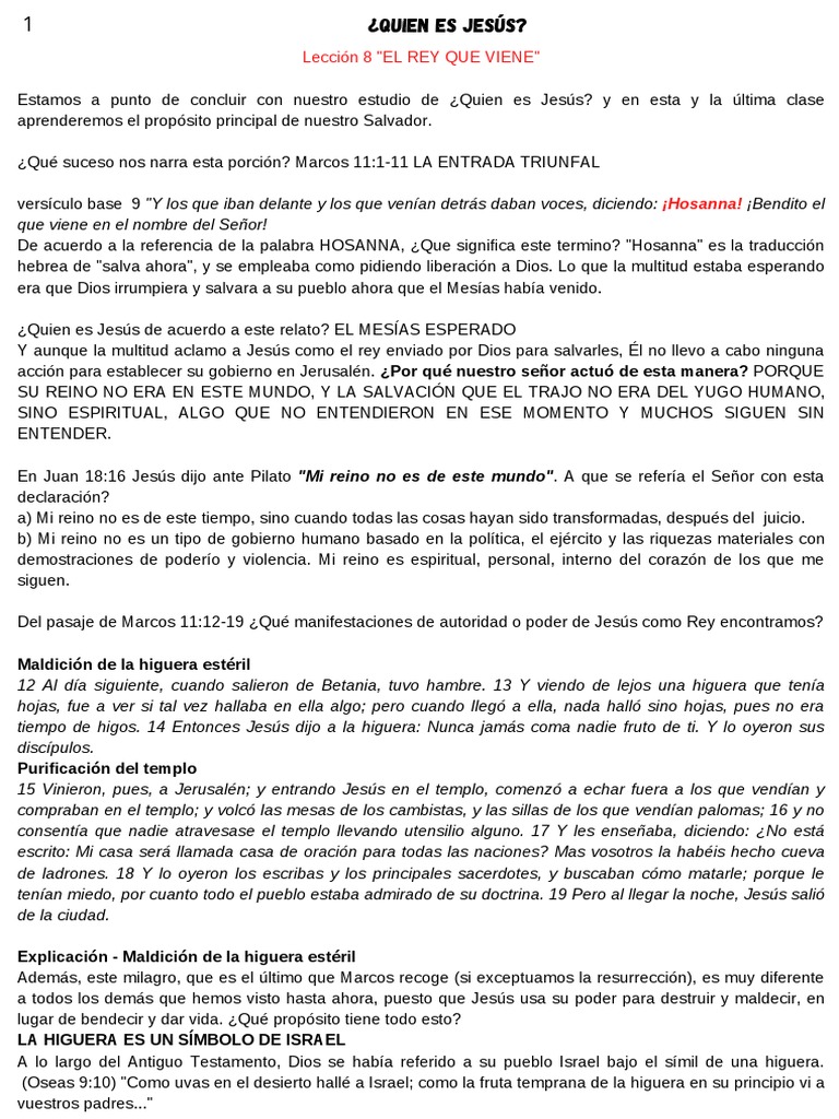 Lección 8 "El Rey Que Viene": ¡Hosanna! | PDF