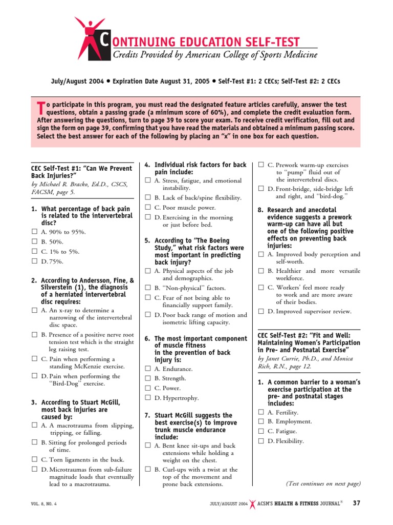 ACSM 2 Self-Test 1 2 CECs Self-Test 2 2 CECs | PDF | Pregnancy | Obesity