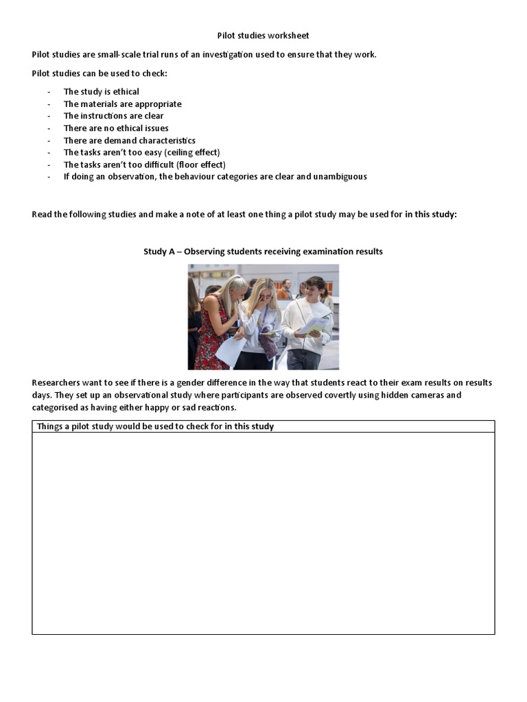Week 7 - Pilot Studies Worksheet | PDF