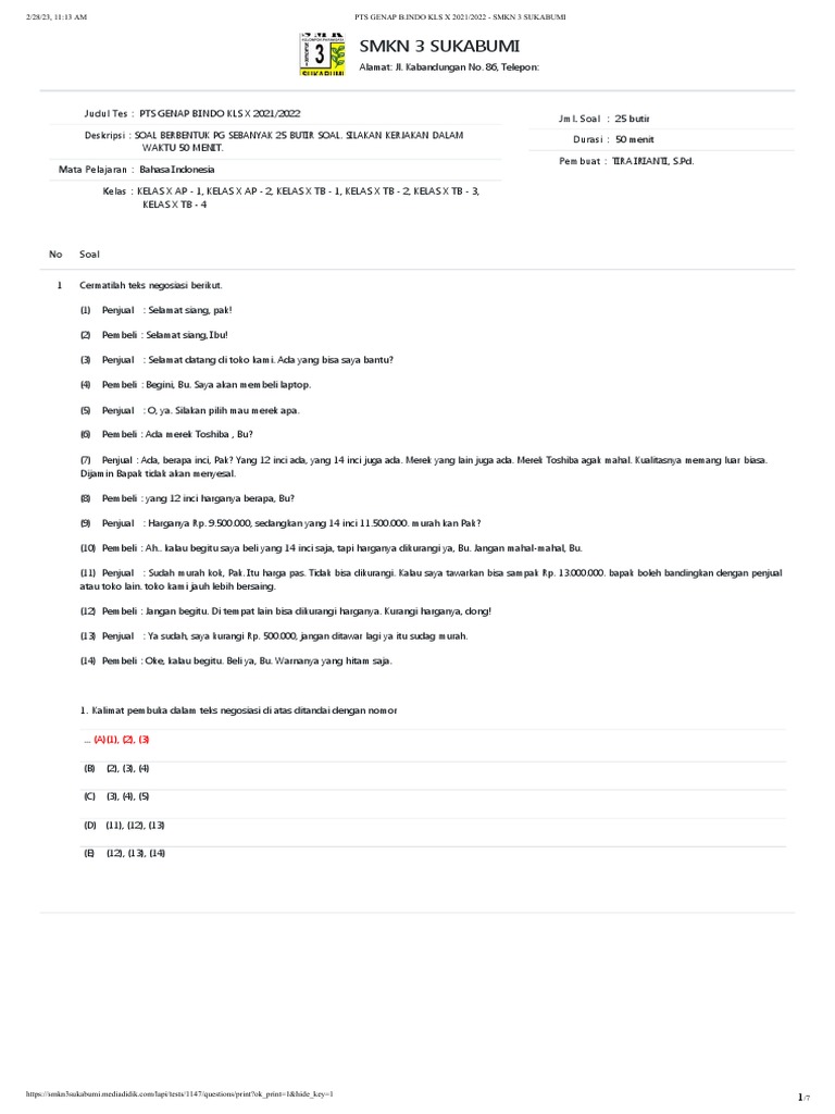 PTS Genap B.indo KLS X 2021 - 2022 - SMKN 3 Sukabumii | PDF