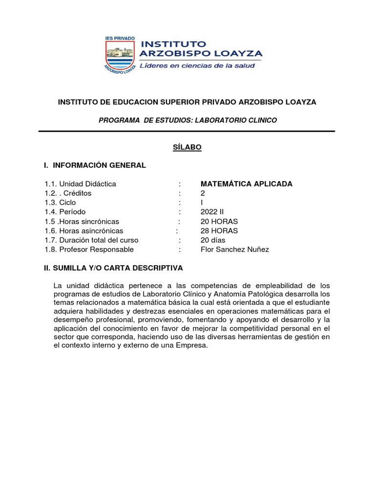 Silabo-Matematica Aplicada - Laboratorio Clinico | PDF | Evaluación ... Silabo-Matematica Aplicada - Laboratorio Clinico | PDF | Evaluación ...