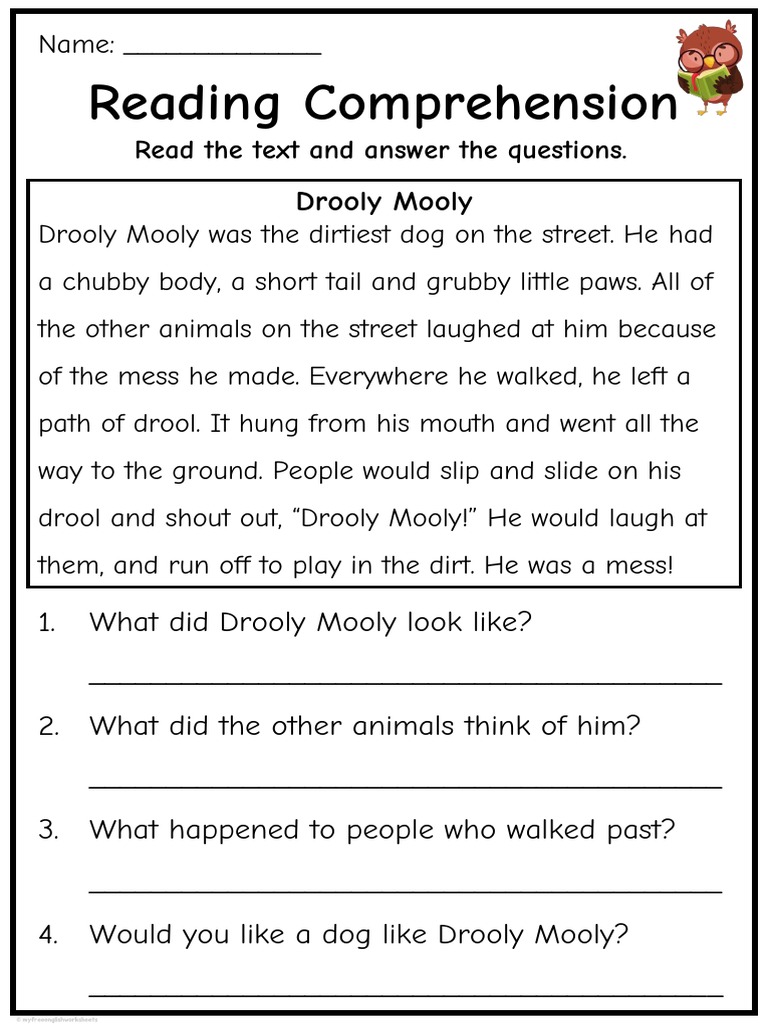 Reading Comprehension Grade 1 Drooly Mooly | PDF