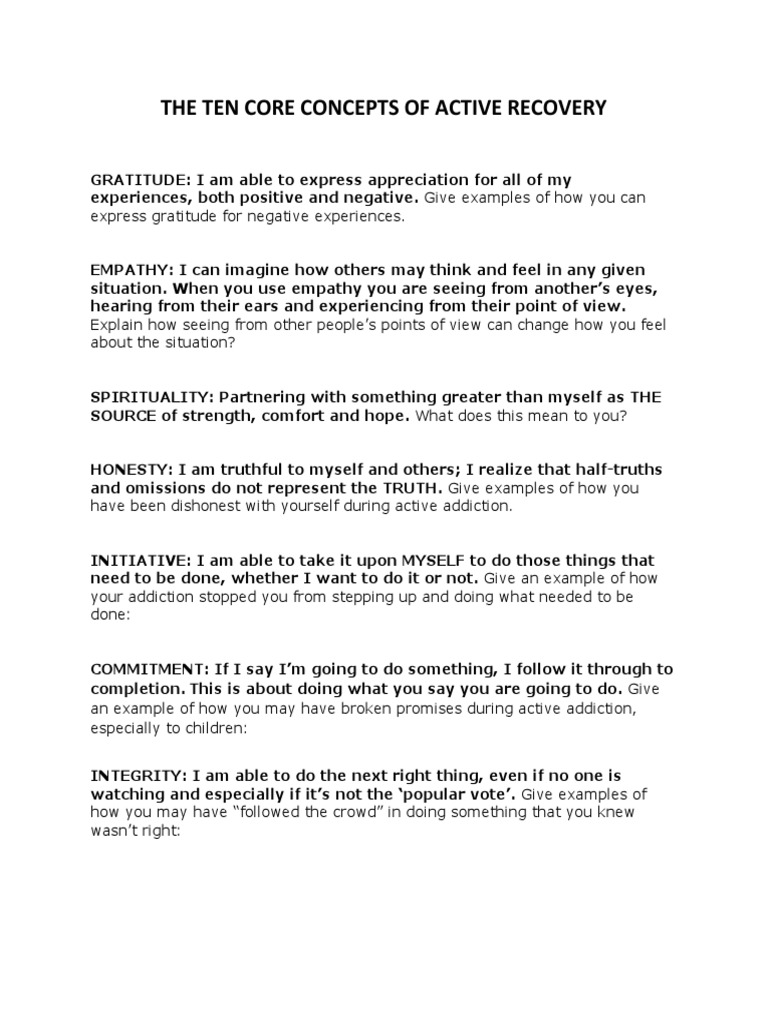 The Ten Core Concepts of Active Recovery | PDF | Self Esteem | Experience