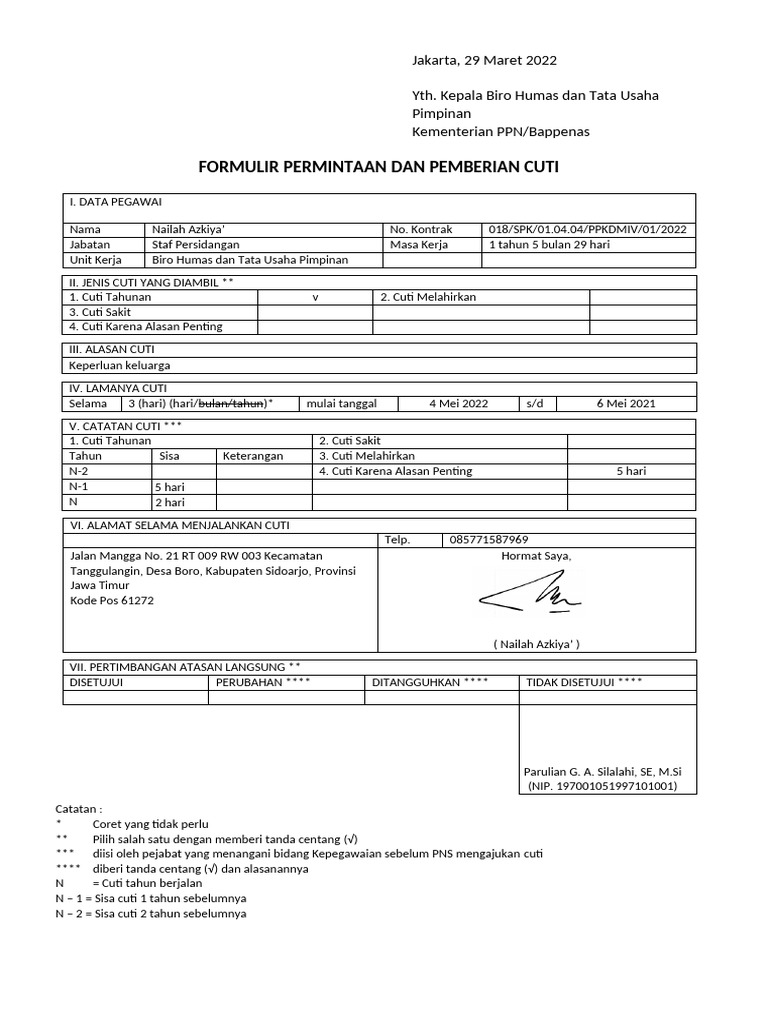 Form Cuti Tahunan | PDF
