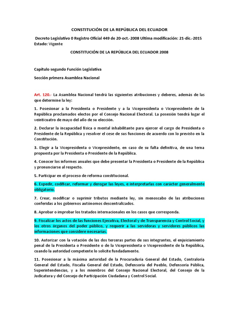 Constitucion De La Republica Del Ecuador Pdf Responsabilidad