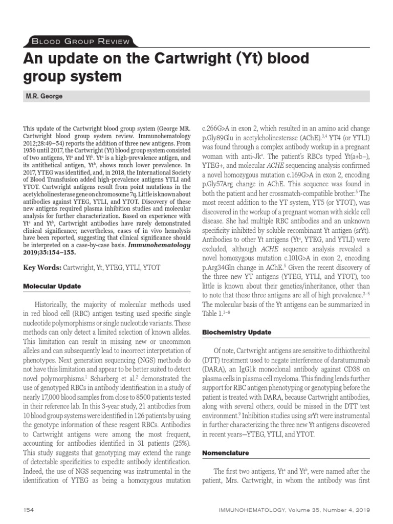 An Update On The Cartwright (Yt) Blood Group System | PDF | Blood Type ...