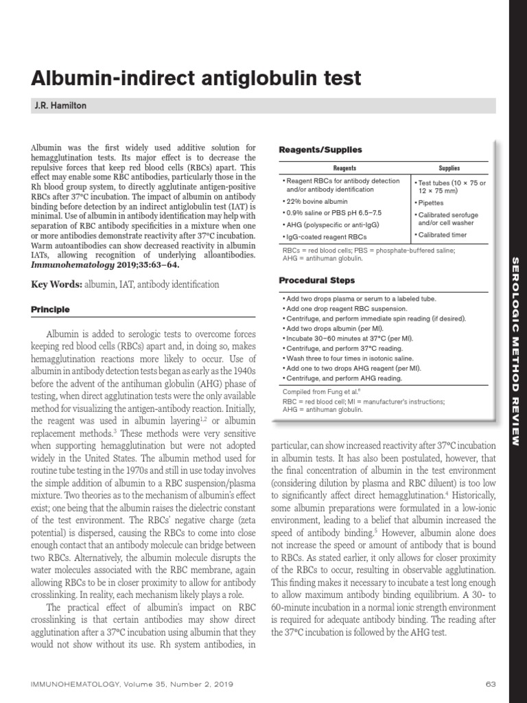 Albumin-Indirect Antiglobulin Test | PDF | Blood | Medical Specialties