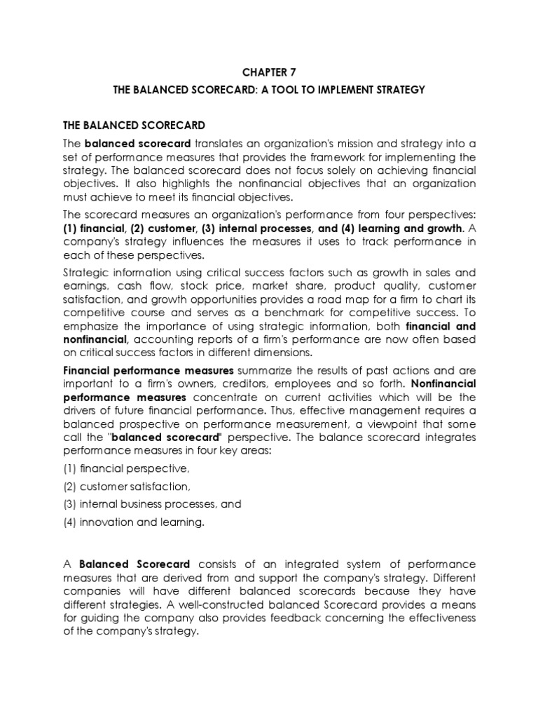 Chapter 7 The Balanced Scorecard A Tool To Implement Strategy Soft ... Chapter 7 The Balanced Scorecard A Tool To Implement Strategy Soft ...