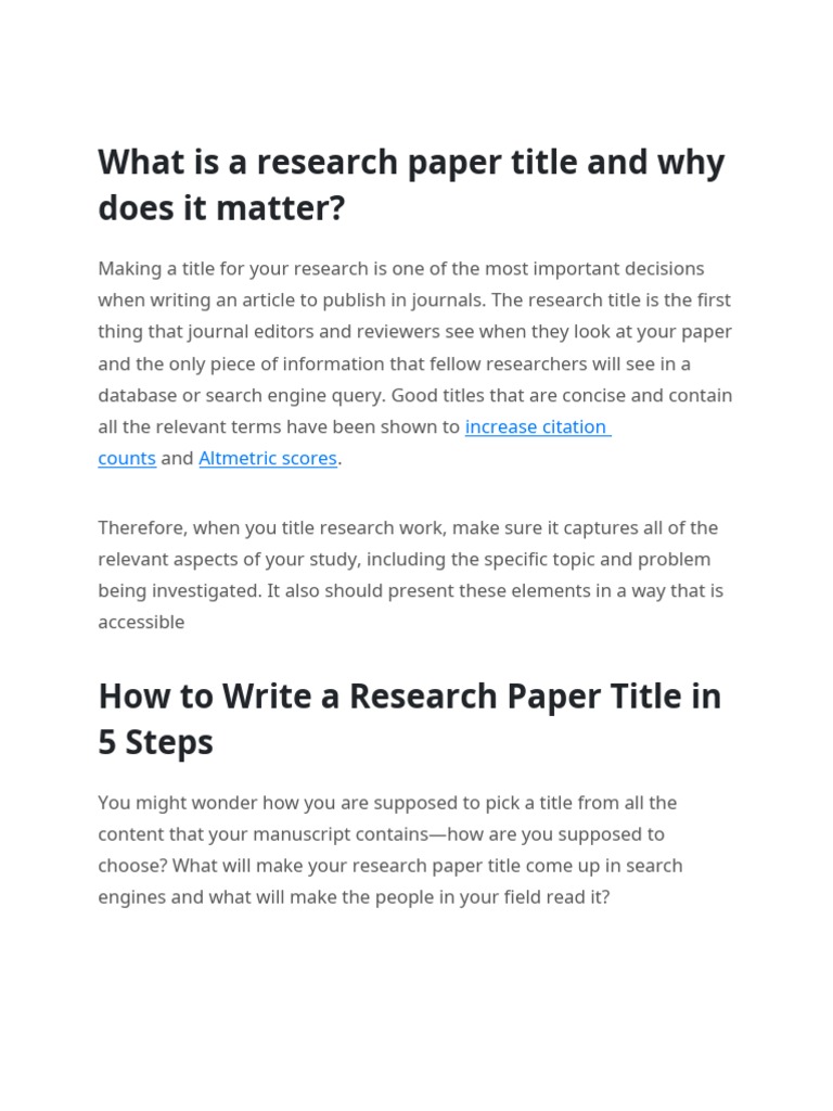What Is A Research Paper Title and Why Does It Matter | PDF