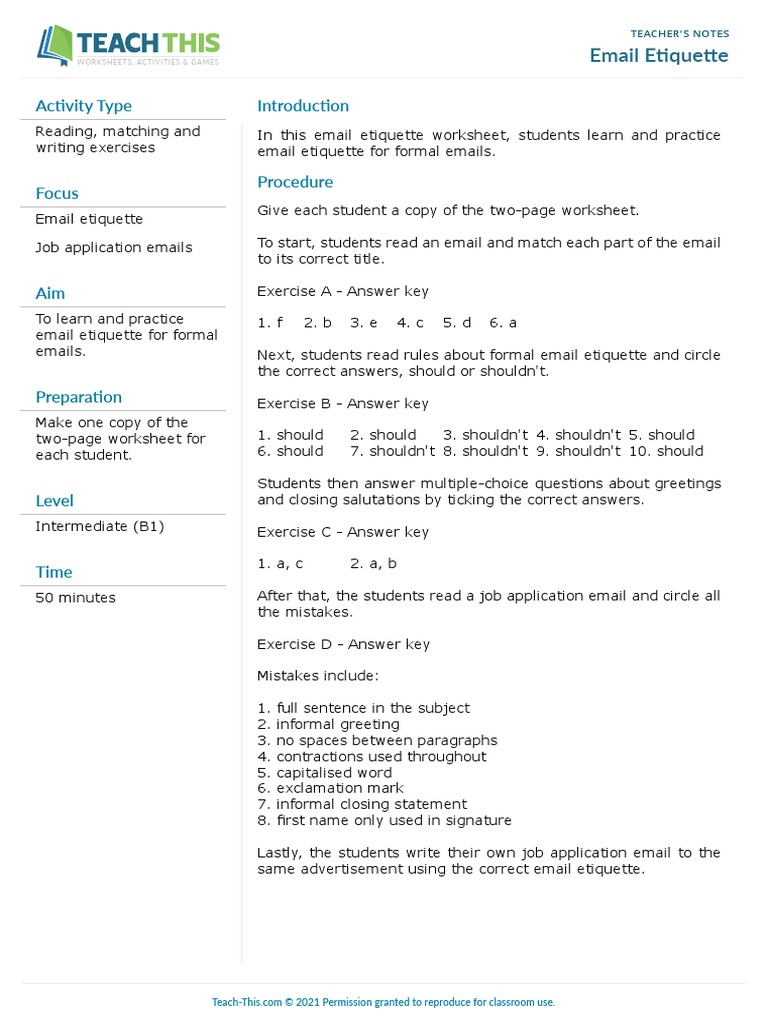 Email Etiquette | PDF | Worksheet | Learning