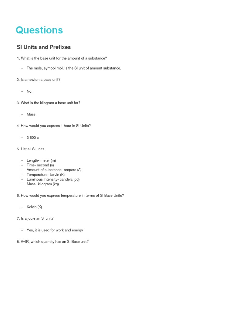 SI Units and Measurements Overview | PDF | Teaching Methods & Materials | Technology & Engineering