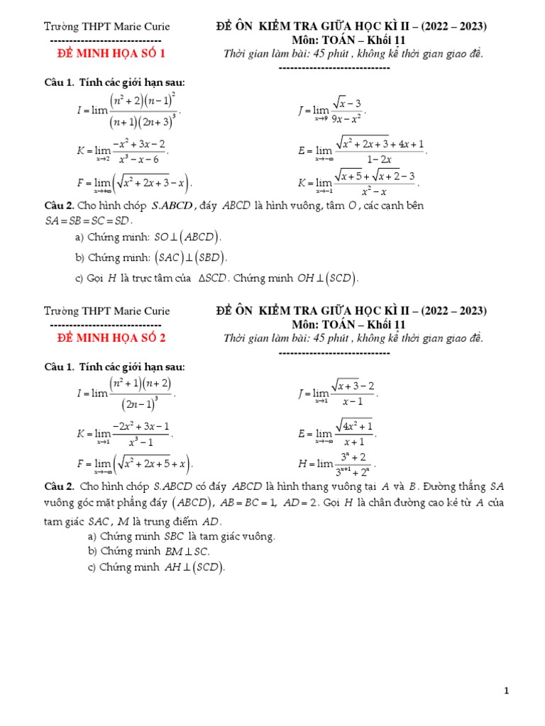 Đề-minh-họa-toán-11-KTTT-HK2-2023 | PDF