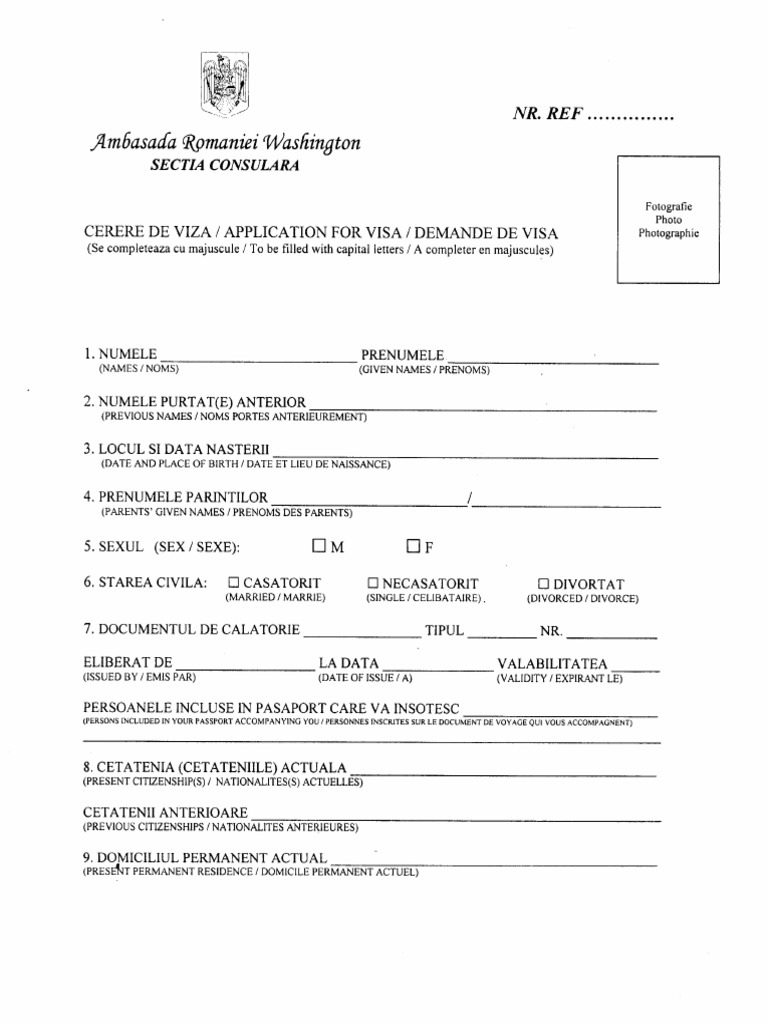 Romania Visa Form | PDF