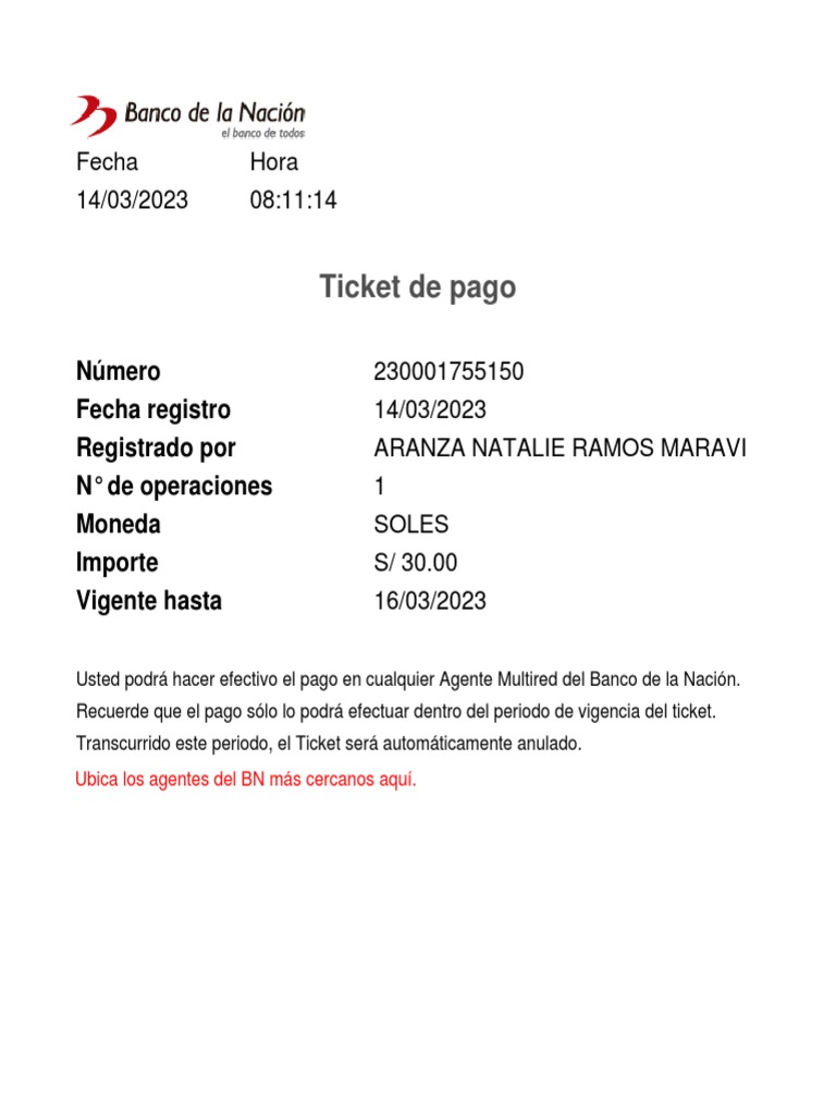 Ticket de Pago: Fecha Hora 14/03/2023 08:11:14 | PDF