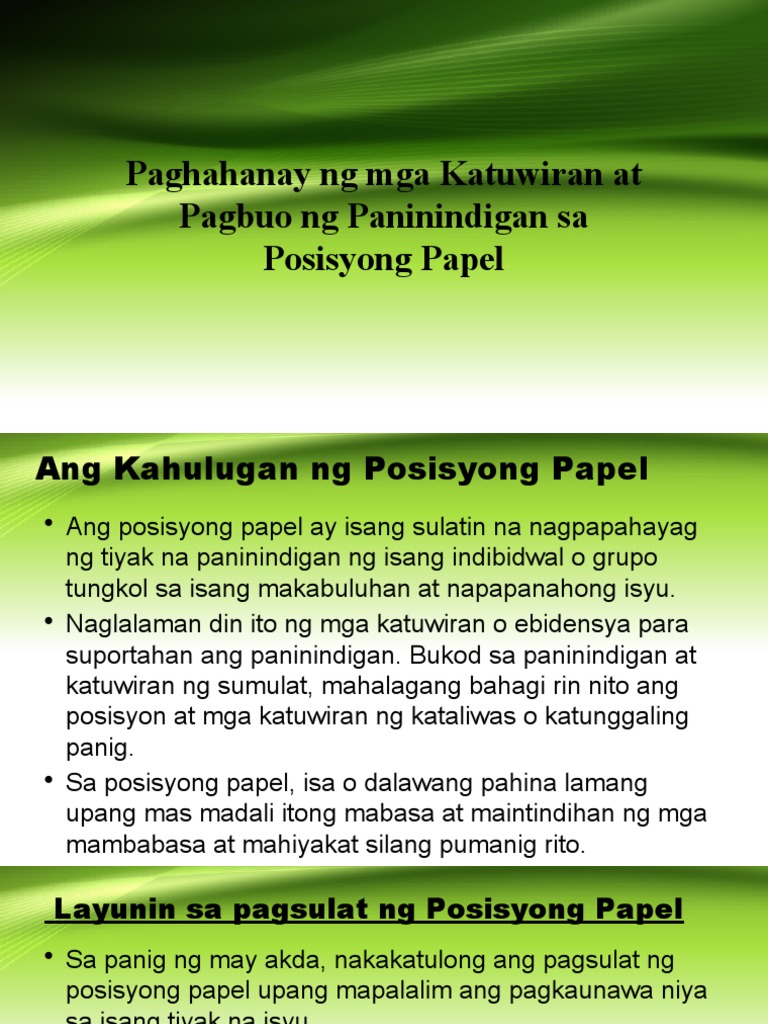 Paghahanay NG Mga Katuwiran at Pagbuo NG Paninindigan | PDF