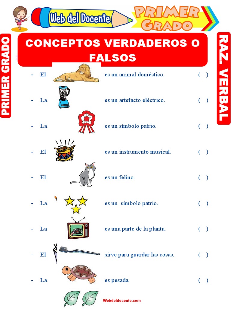 Conceptos Verdaderos o Falsos para Primer Grado de Primaria | PDF