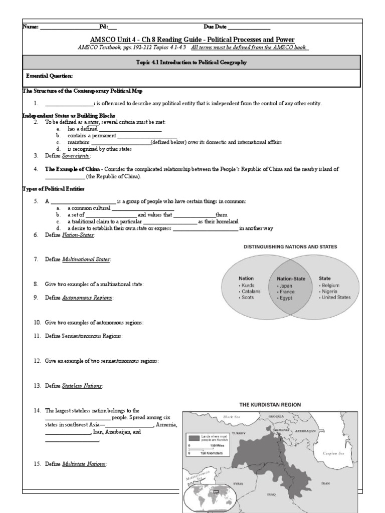 AMSCO Unit 4 - CH 8 Reading Guide - Political Processes and Power | PDF ...