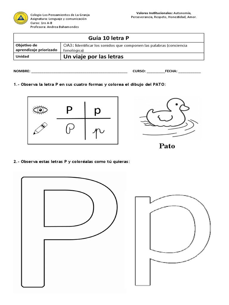 GUÍA LETRA P | PDF | Ciencia cognitiva | Escritura