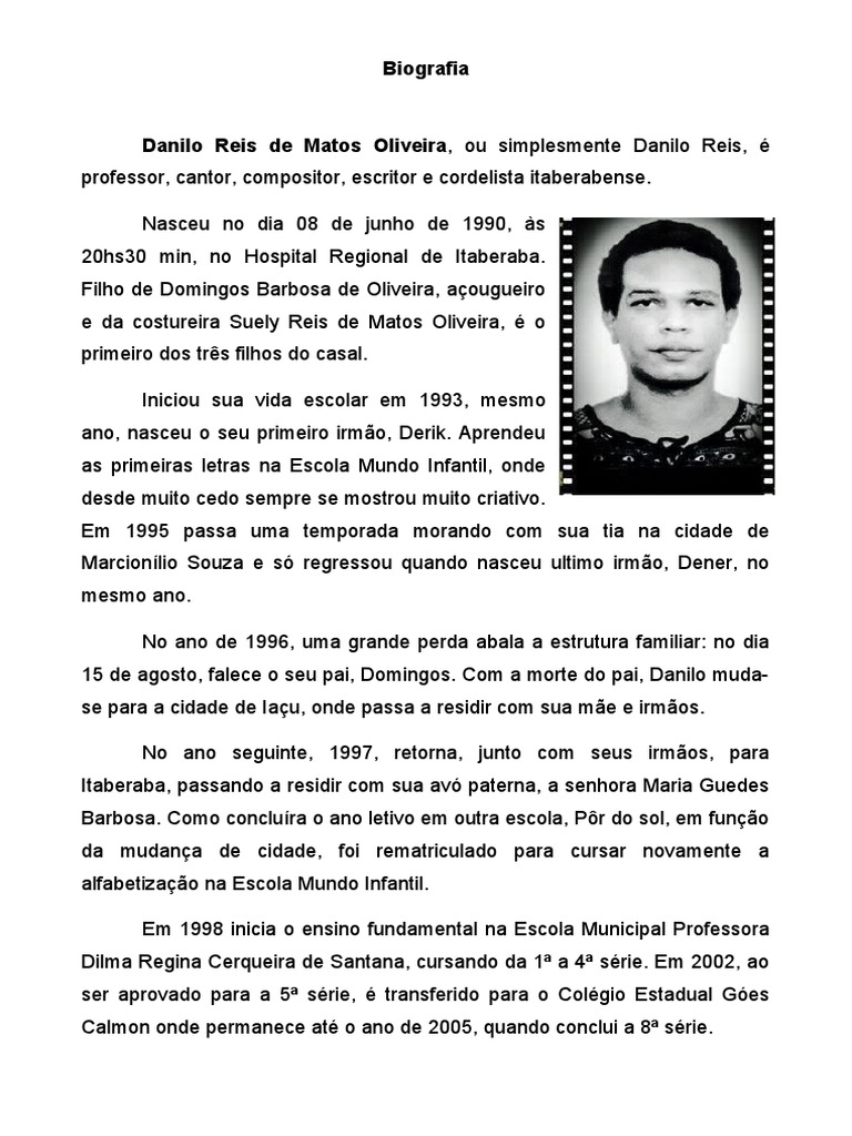 Biografia Danilo Reis | PDF | Escolas | Diploma de bacharel