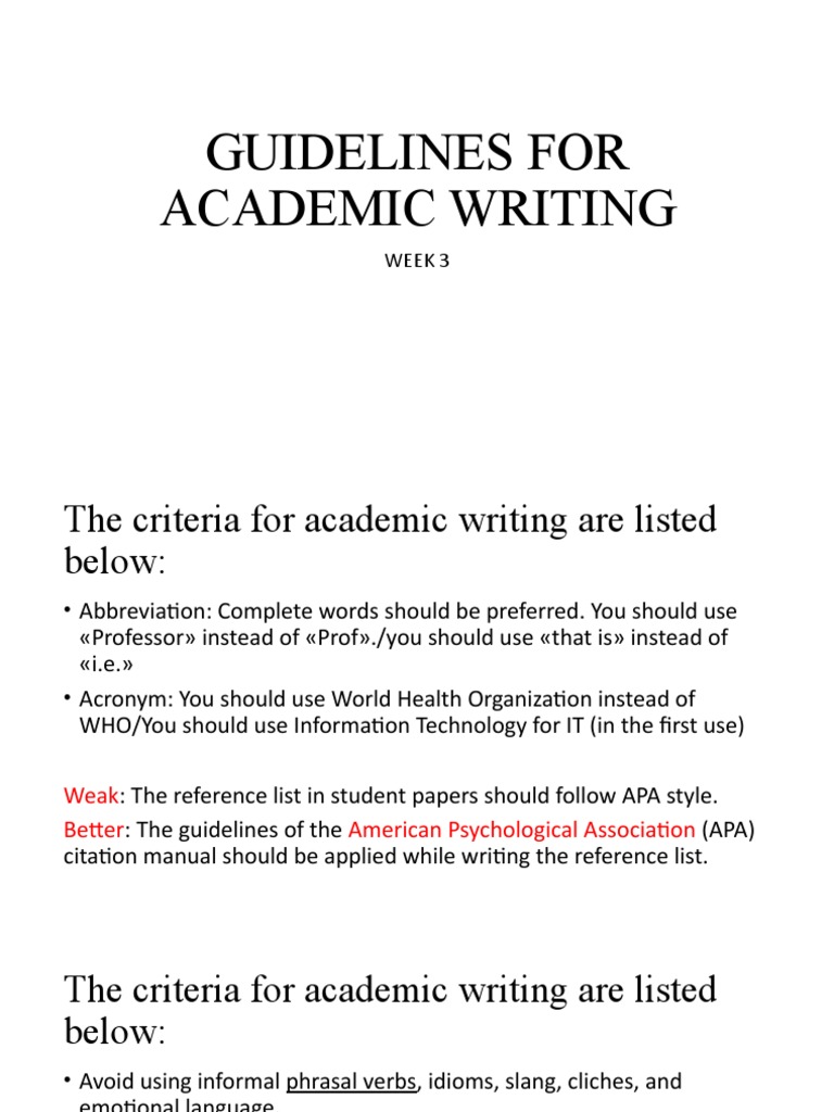 GUIDELINES FOR ACADEMIC WRITING Week 3 | Download Free PDF | American ...