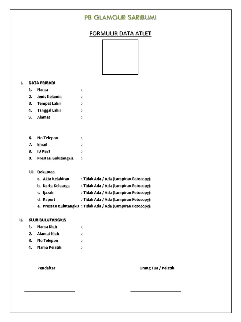 Formulir Data Atlet | PDF