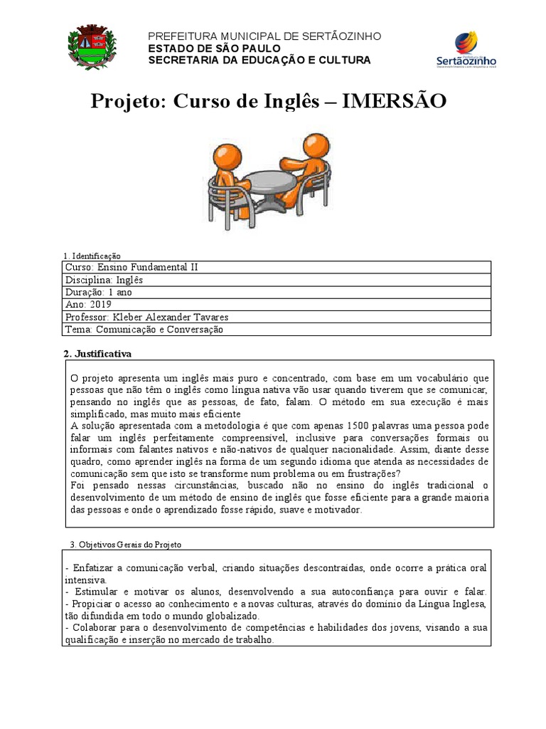 Projeto - Curso de Inglês - Imersão | Download grátis PDF | Língua inglesa | Aprendizado