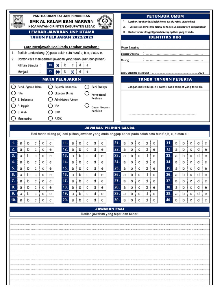 Lembar Jawaban USP 2023 | PDF