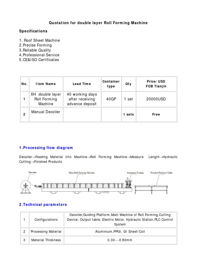 Double Layer Roll Forming Machine Quotation | PDF | Sheet Metal ...