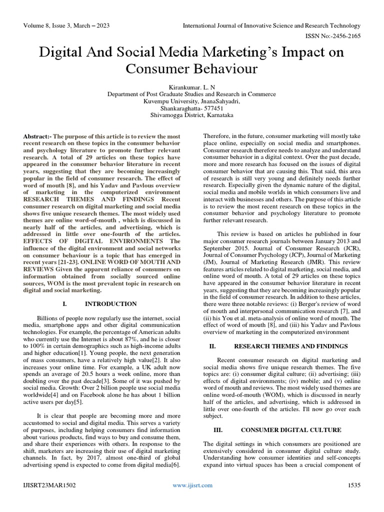 Digital and Social Media Marketing's Impact On Consumer Behaviour | Download Free PDF | Social ...