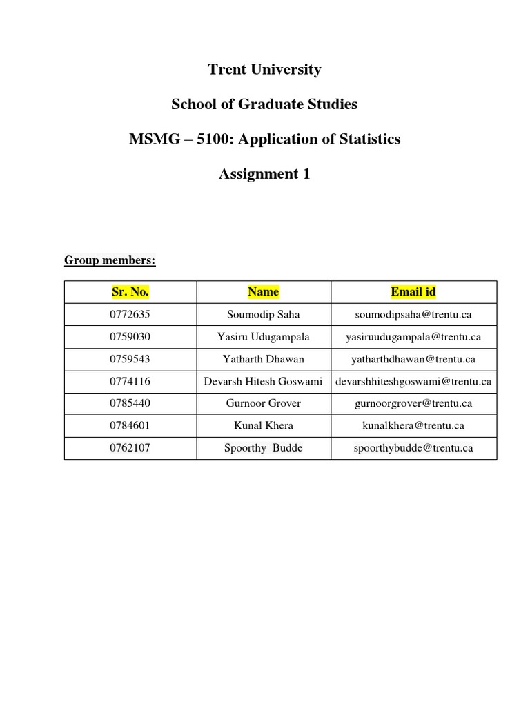 Trent University School of Graduate Studies MSMG - 5100: Application of ...
