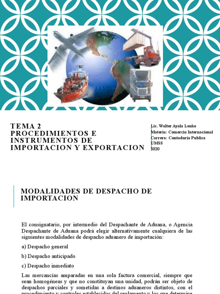 Tema 2 Procedimientos de Importacion y Exportacion | PDF | aduana | Comercio