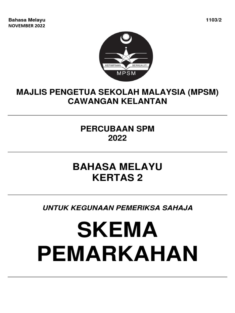 Skema Trial BM K2 Kelantan 2022 | PDF