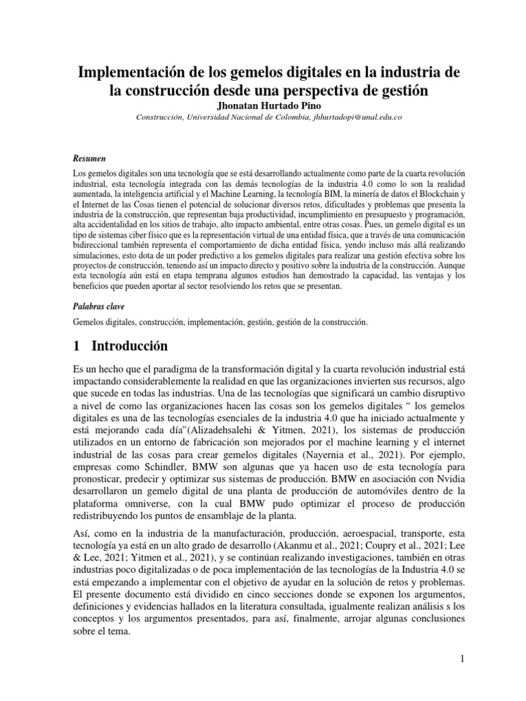 Gemelos Digitales en Construcción | PDF | Internet de las Cosas ...