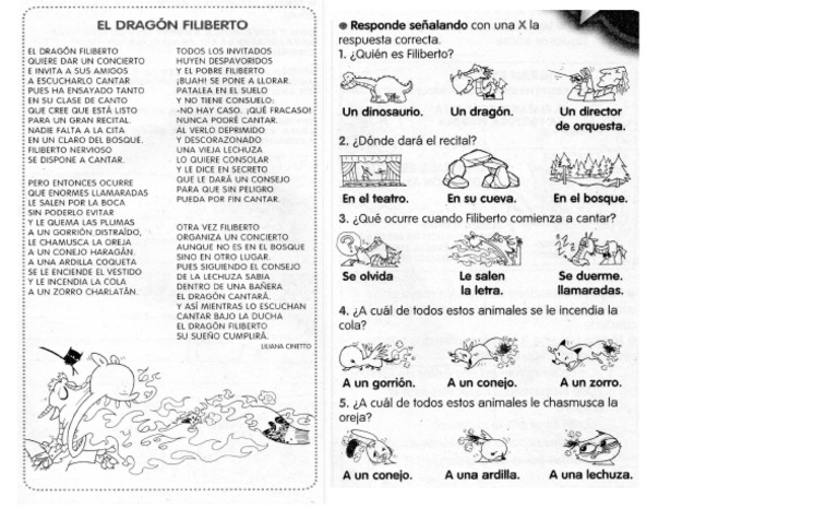 Comprencion Lectora El Dragon Filiberto | PDF