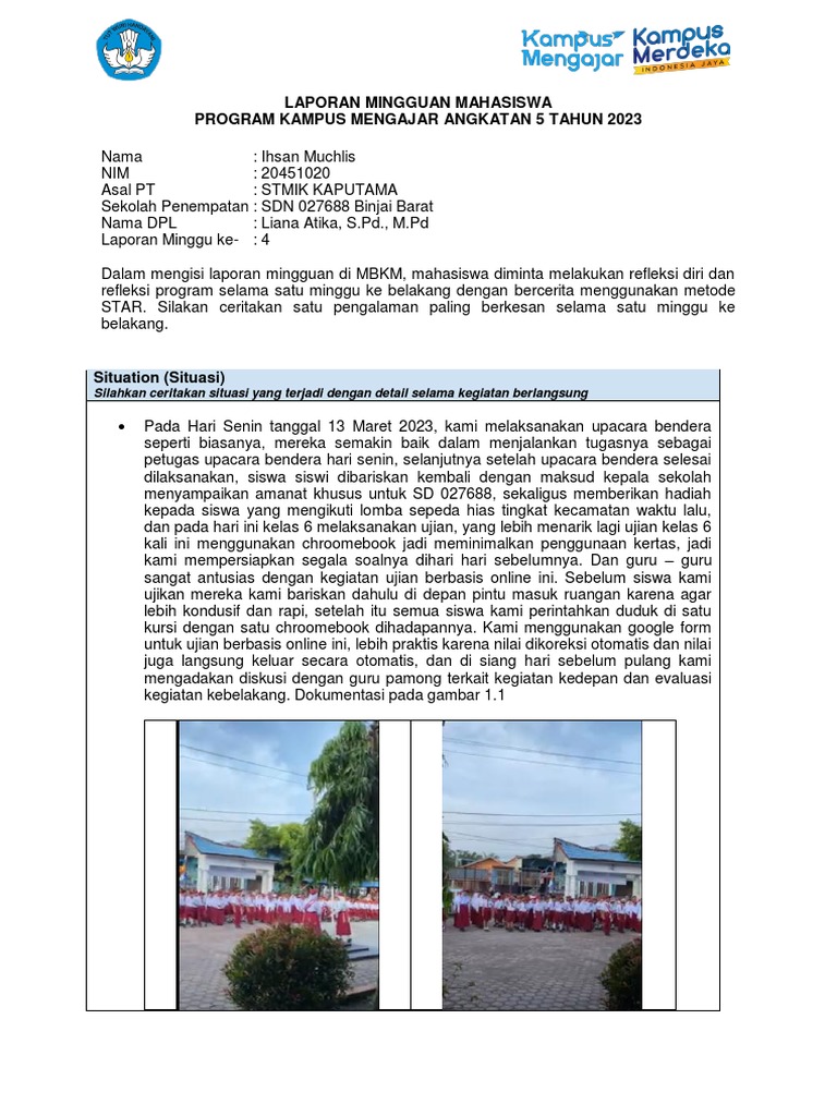 Laporan Mingguan Program Mengajar 2023 | PDF | Karier & Perkembangan