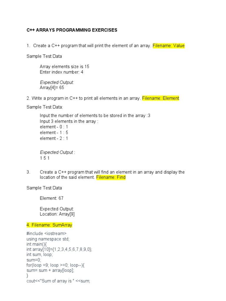 Arrays in C Programming Exercises | PDF | C++ | Namespace