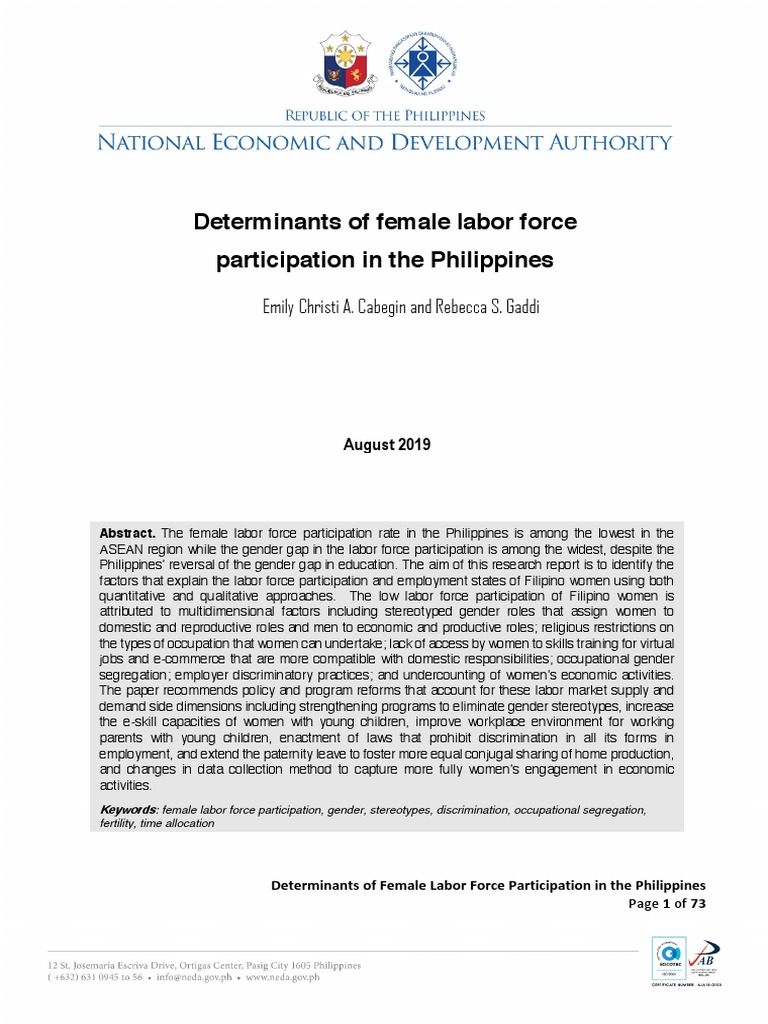 Determinants of Female Labor Force Participation in The Philippines | PDF | Workforce | Labour ...