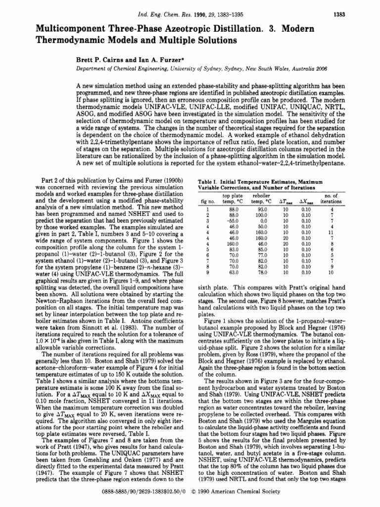 Multicomponent Three-Phase Azeotropic Distillation. 3. Modern Thermodynamic Models and Multiple ...