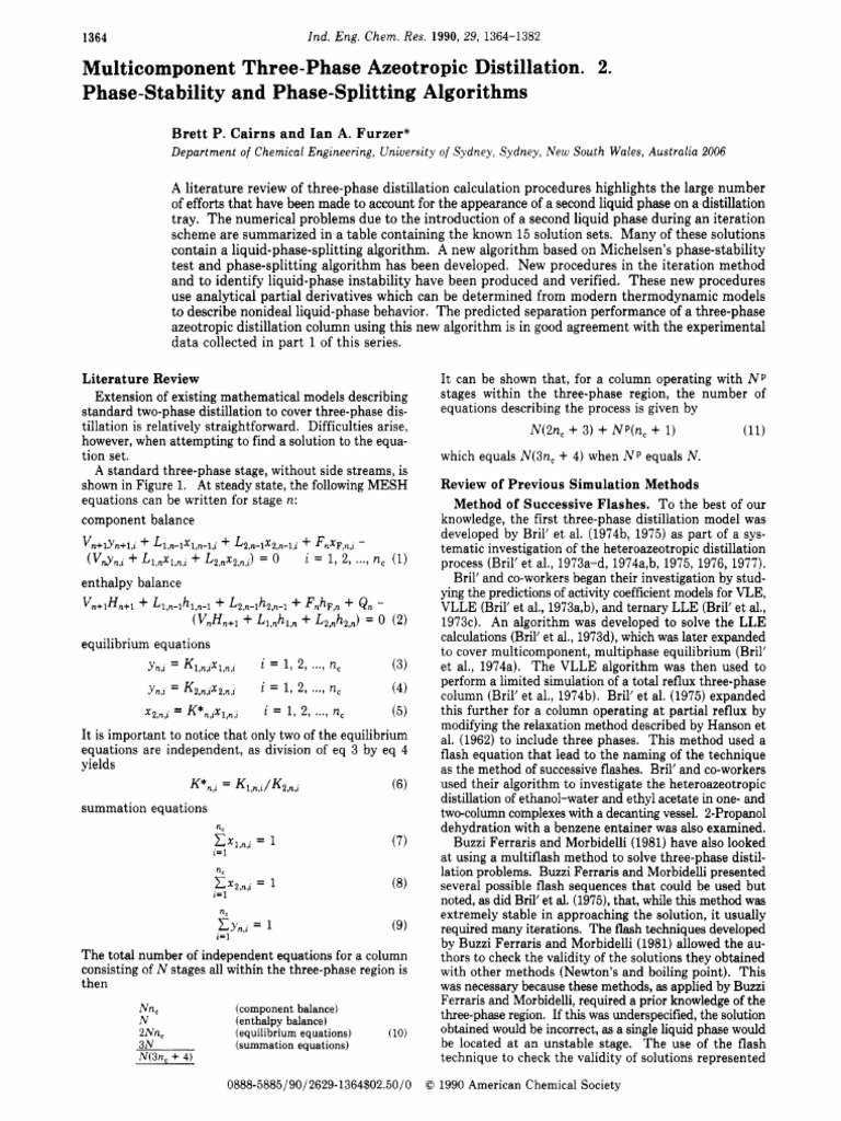 Multicomponent Three-Phase Azeotropic Distillation. Phase-Stability and Phase-Splitting ...