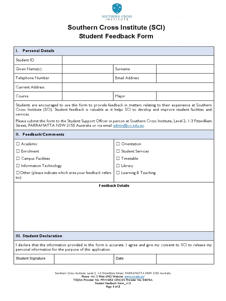 Student Feedback Form for SCI | PDF