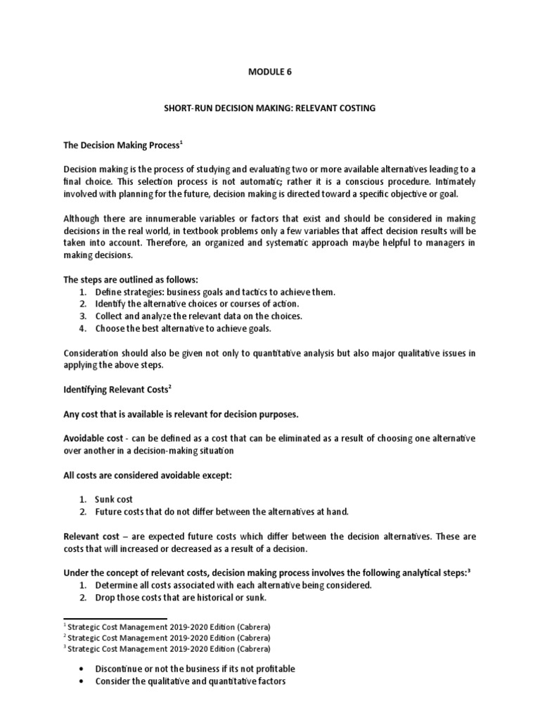 M6 Short Run Decision Making Relevant Costing | PDF | Decision Making ...