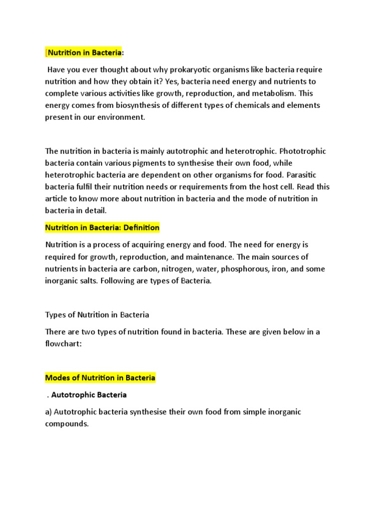 Modes of Nutrition in Bacteria | PDF | Nutrition | Diet & Nutrition
