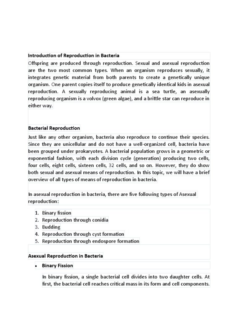 Reproduction in Bacteria ? | PDF