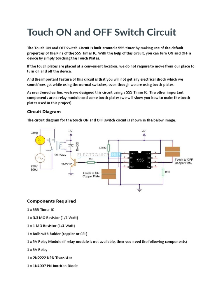 Touch ON/OFF Switch Circuit Guide | PDF | Electronics | Electronic Circuits
