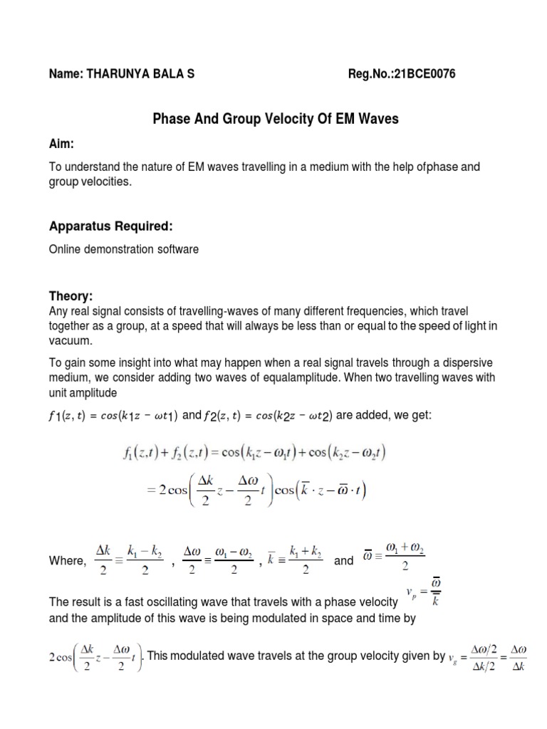 Phase and Group Velocity em Exp 5 | PDF | Waves | Wavelength