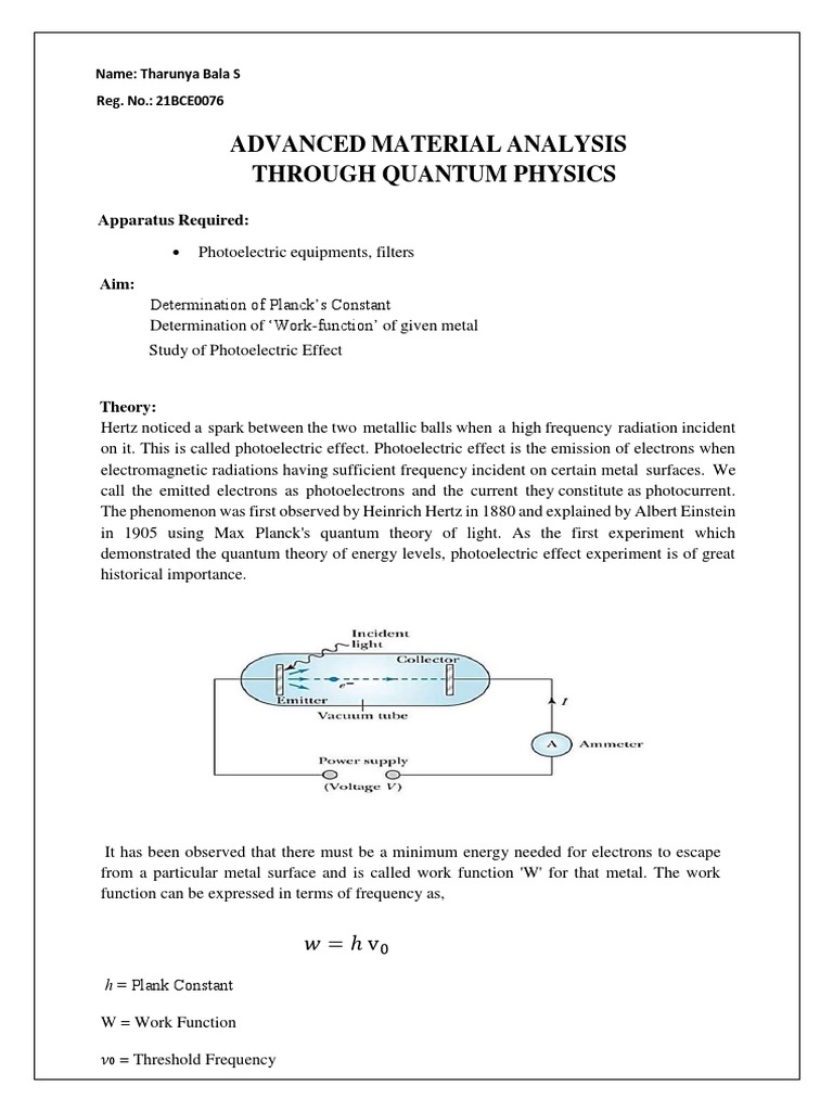 Quantum Physics in Material Analysis | PDF | Photoelectric Effect | Hertz